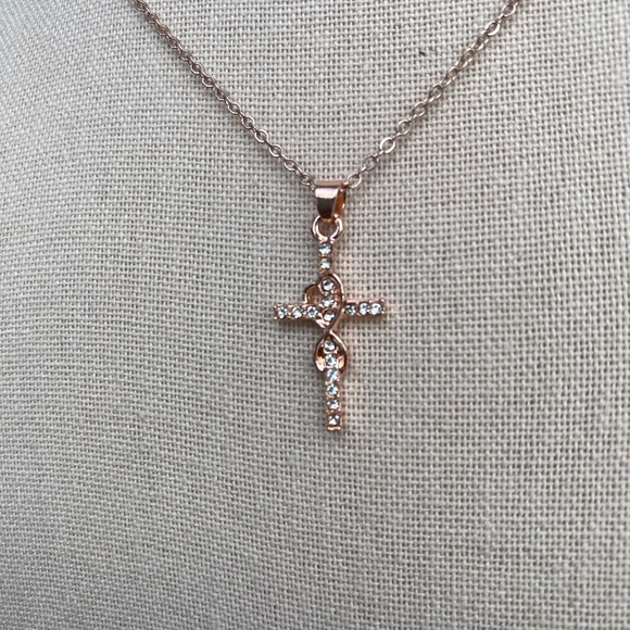Jewelry | Rose Gold Cross With Crystals Necklace | Poshmark
